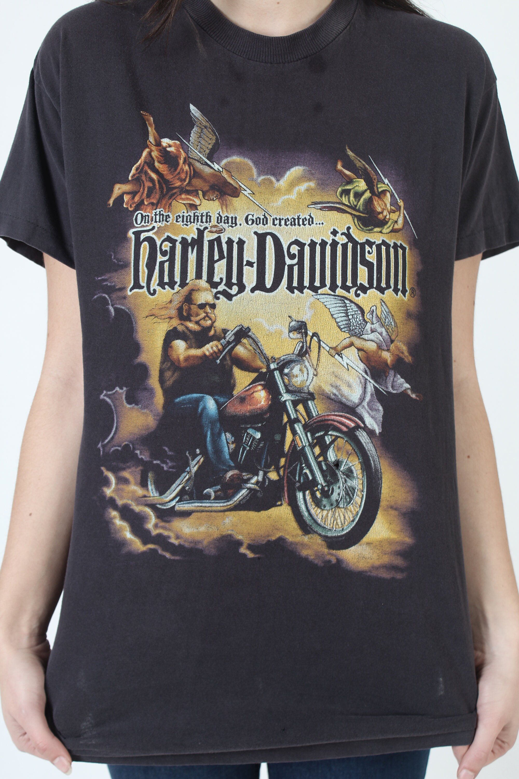 Vintage Black Harley Davidson T-shirt 80s 2 Sided Motorcycle Vintage Black Harley Davidson T-shirt 80s 2 Sided Motorcycle