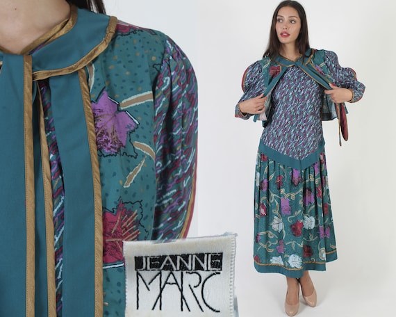 Vintage Jeanne Marc Designer 80s Leaf Nature Baggy Dr… - Gem