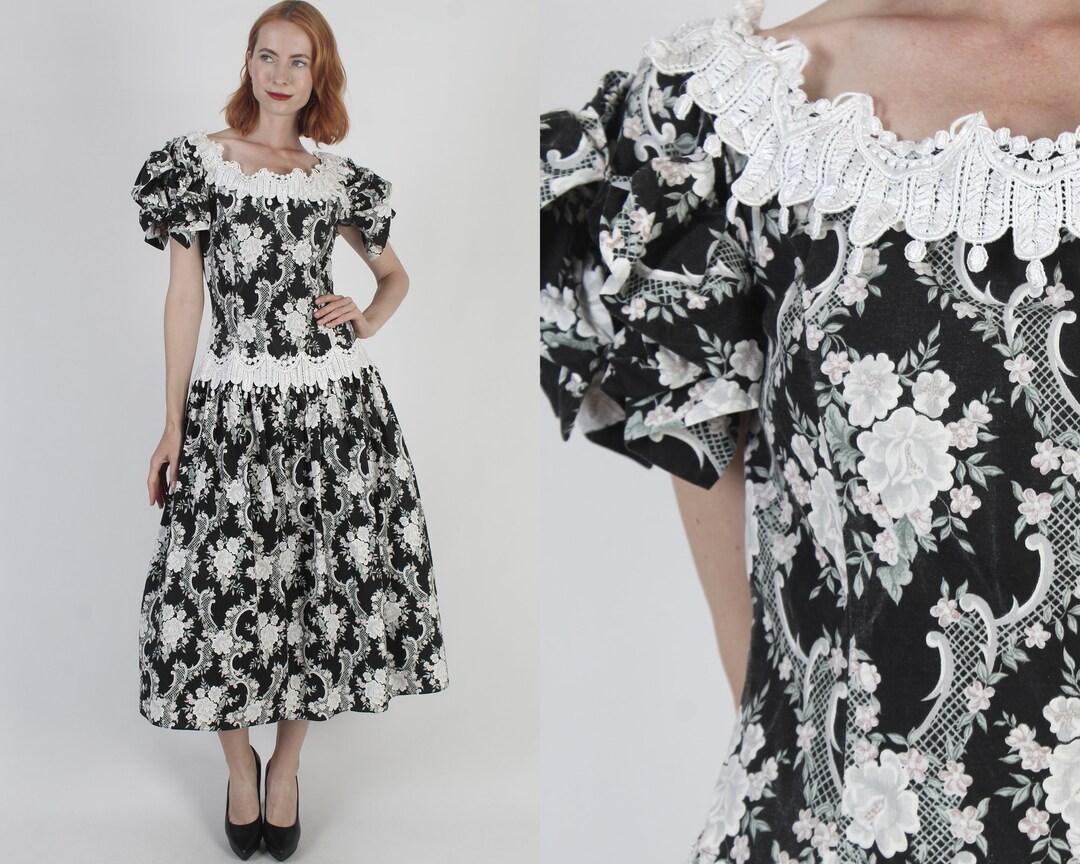 Scott Mcclintock Wedding Dress 80s White Lace Drop Waist Sundress ...