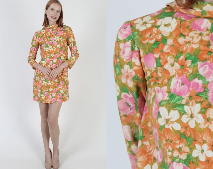 Bright Color 60s Babydoll Dress Mod Micro Mini Shift Go Go Corduroy ...