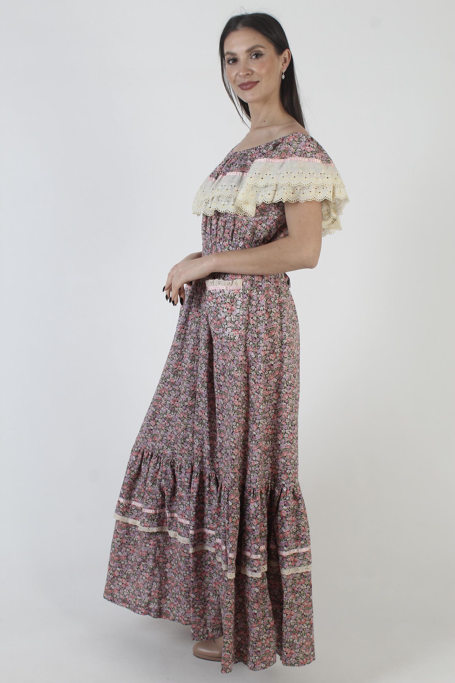 Young Edwardian by Arpeja Dress, Long Calico Sundress, Vintage 70s ...
