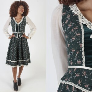 Green Calico Gunne Sax Dress, White Poet Sleeves With Pockets, Vintage ...
