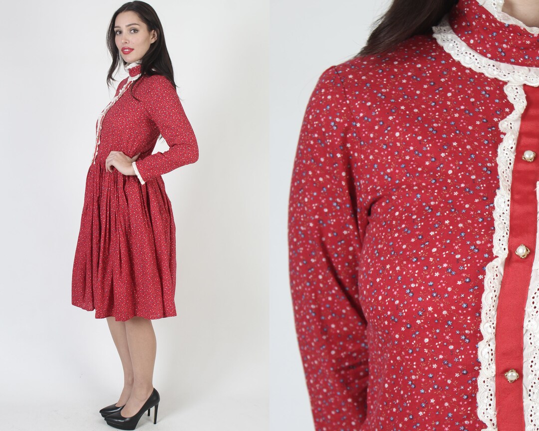 Old Fashioned Calico Floral Dress, Frontier Country Western Style ...