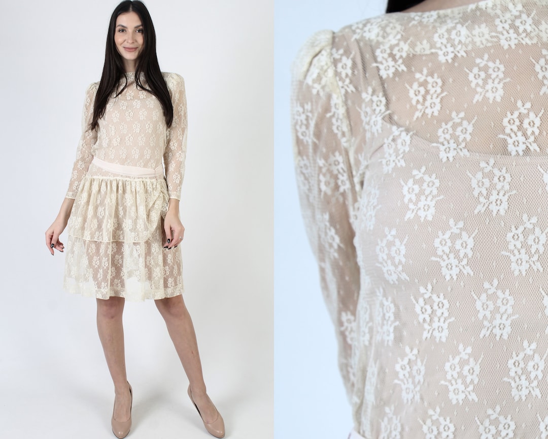 Sheer Lace Deco Wedding Dress / See Through Beige Bridal Gown / Neiman ...