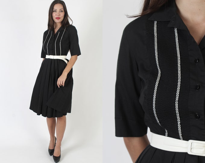 50s MCM LBD Rockabilly Dress, Simple Rockabilly Full Skirt Black Mini ...