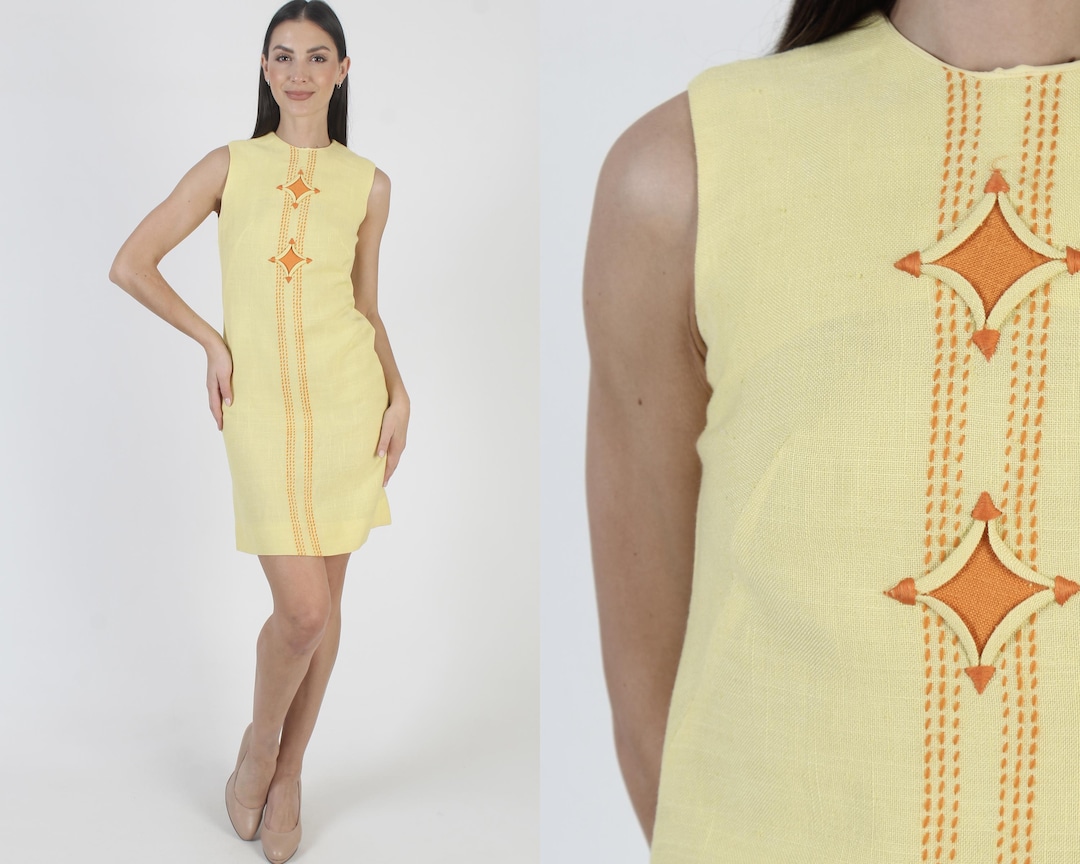 60s Go Go Party Dress, Vintage Wiggle Fit Mini, Embroidered Formfitting ...