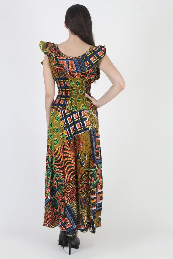 African Tribal Maxi Dress / Patchwork Floral Birds Pr… - Gem