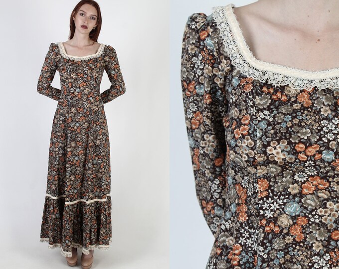 Vintage 70s Rustic Country Dress Liberty Floral Bohemian Prairie Folk ...