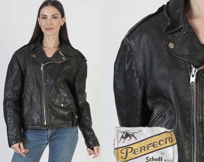 Schott Perfecto Black Leather Motorcycle Jacket Size 44 - Etsy