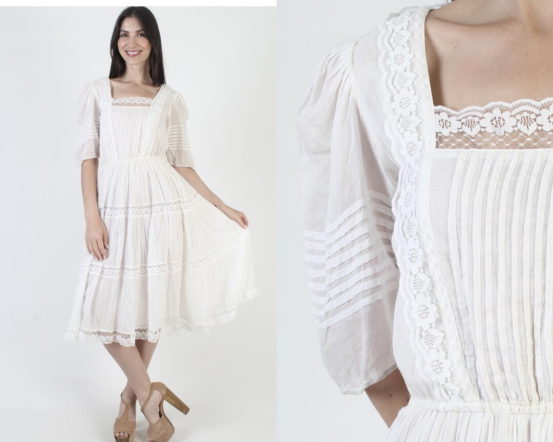 White Starina Dress, Victorian Lawn Gown, Vintage 70s Cotton Sundress ...