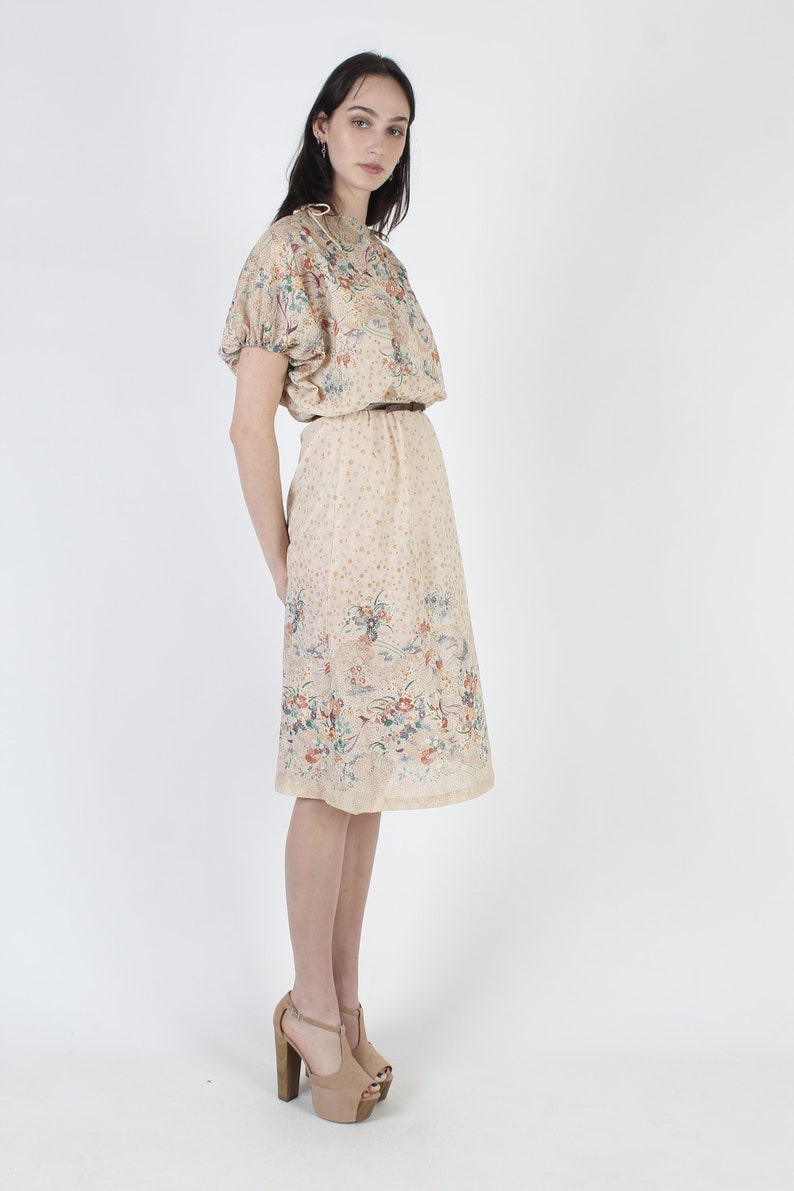 Vintage 80s Sheer Tan Floral Dress / Thin See Through Bouquet - Etsy