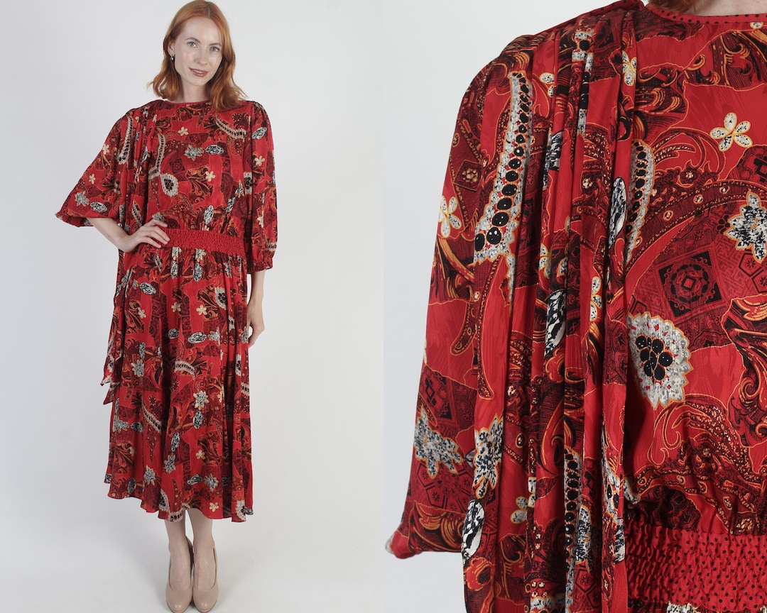 Diane Freis Red Silk Dress 80s Designer Cocktail Party Outfit Long ...