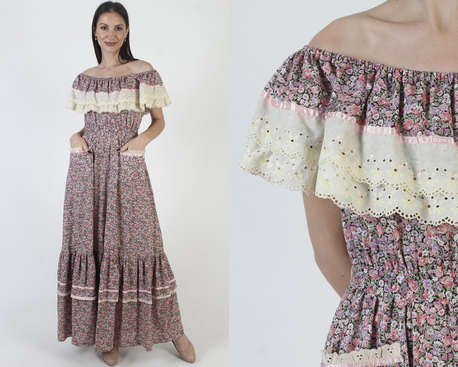 Young Edwardian by Arpeja Dress, Long Calico Sundress, Vintage 70s ...