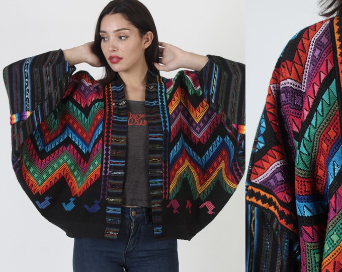 Cropped Guatemalan Embroidered Jacket / Mexican Rainbow Metallic Cocoon ...
