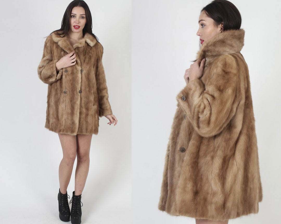 Womens Fur Back Collar Mink Coat / Vintage 70s Autumn Haze Jacket ...