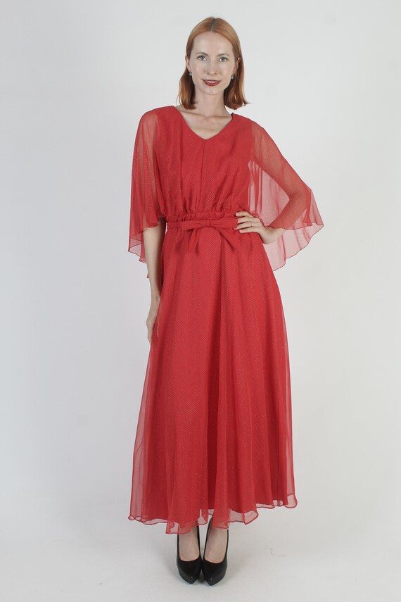 Mike Benet Formals Red Chiffon Dress Vintage 60s Holi… - Gem