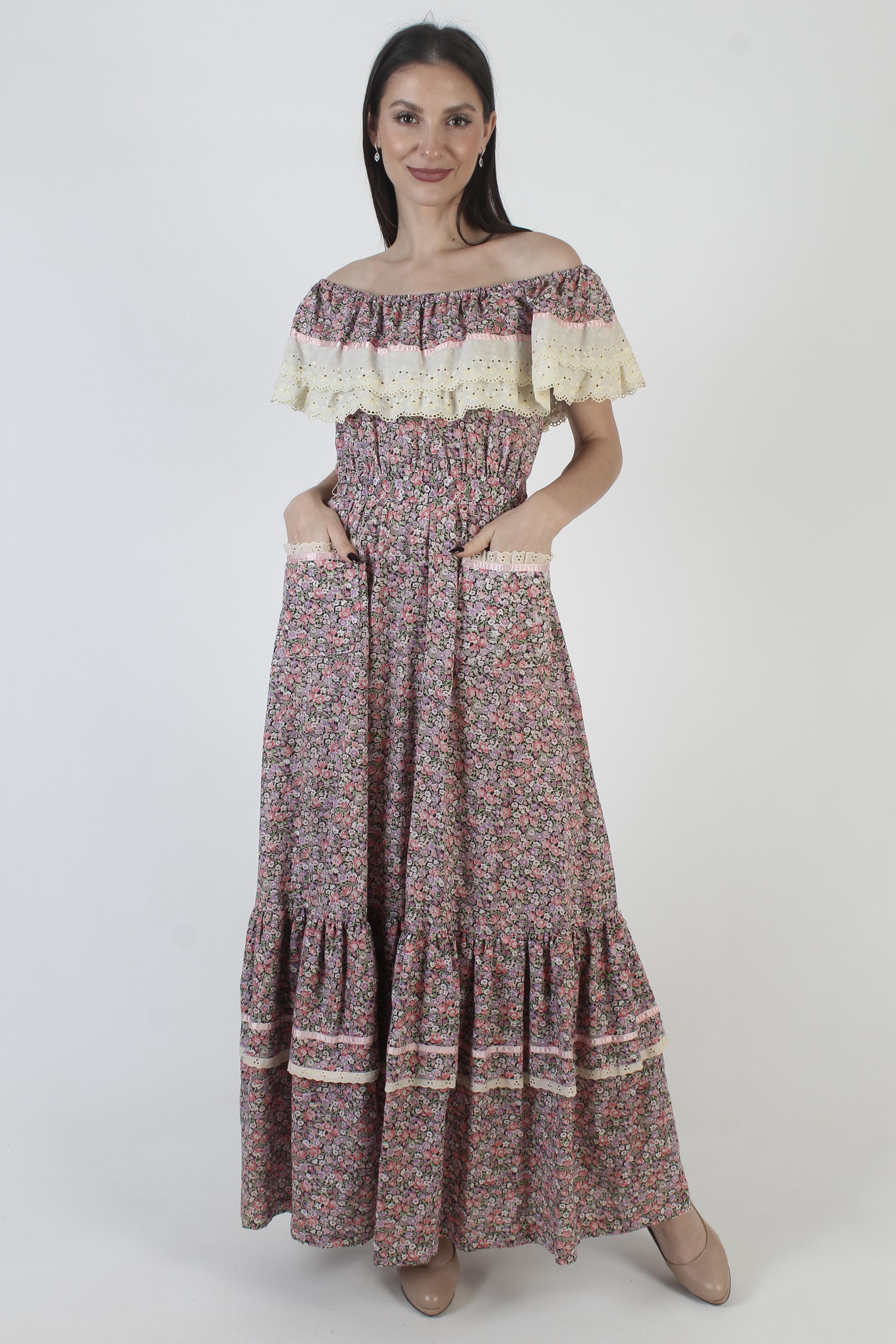 Young Edwardian by Arpeja Dress, Long Calico Sundress, Vintage 70s ...