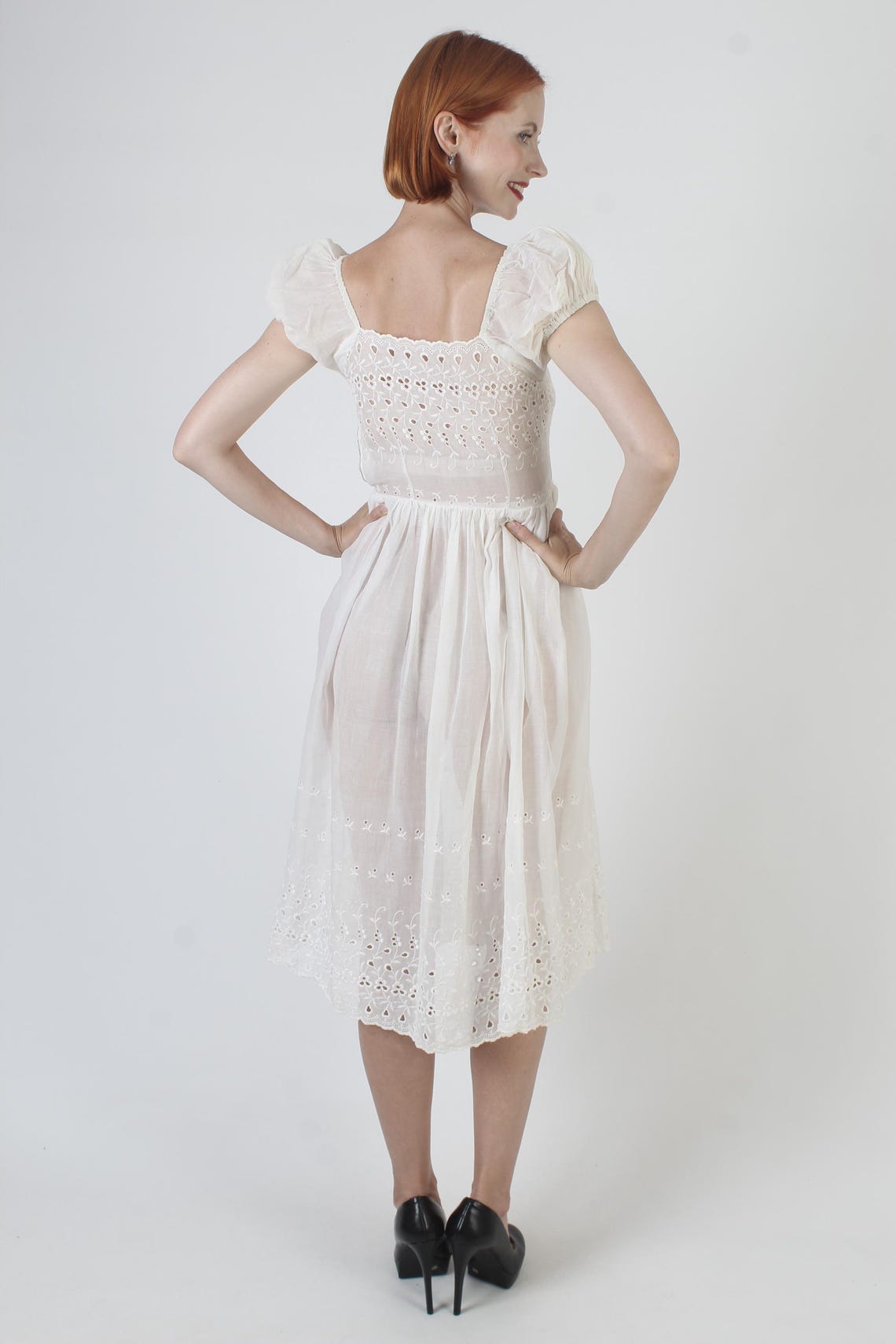 1900s Edwardian Eyelet Dress, 40s Metal Side Zipper, Victorian Wedding ...