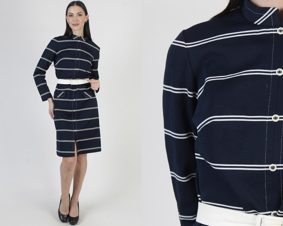 Womens 70s Horizontal Striped Preppy Scooter Dress - Etsy