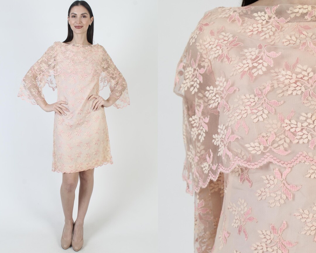 50s Lace Illusion Dress, Angel Bell Sleeves, See Through Sheer Material ...
