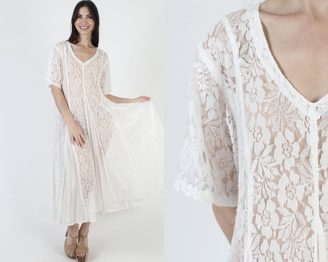 90s All White Grunge Dress, Transparent Sheer Lace, Goth Vintage Full ...