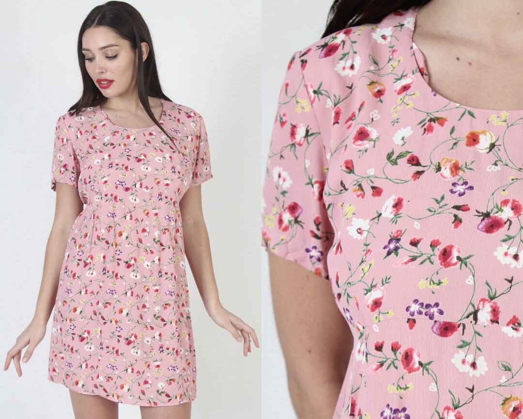 90s Muted Floral Liberty Print Dress / Vintage Roses Flower Print Mini ...