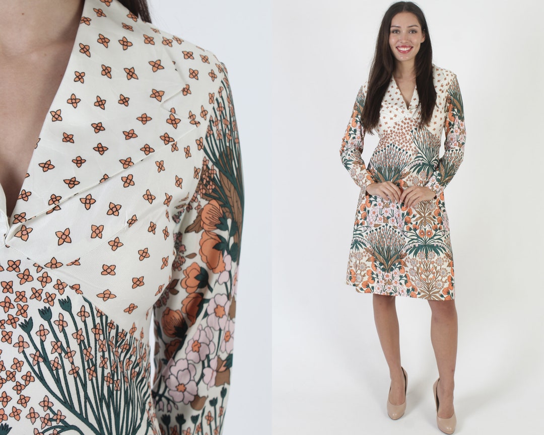1970s Norbert Carlin Designer Floral Print Full Skirt Dress - Etsy