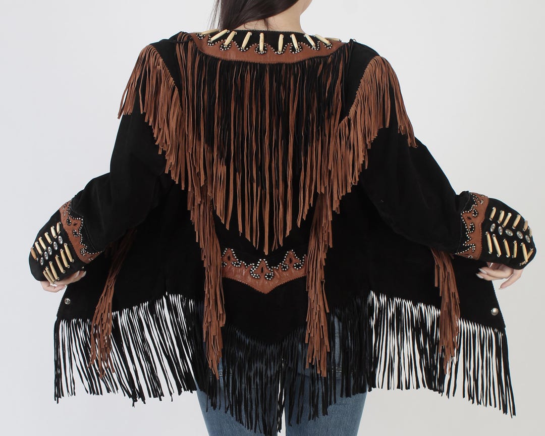 Diamond Leathers Fringe Jacket, Black Western Coat, Rancher Cropped Fit ...