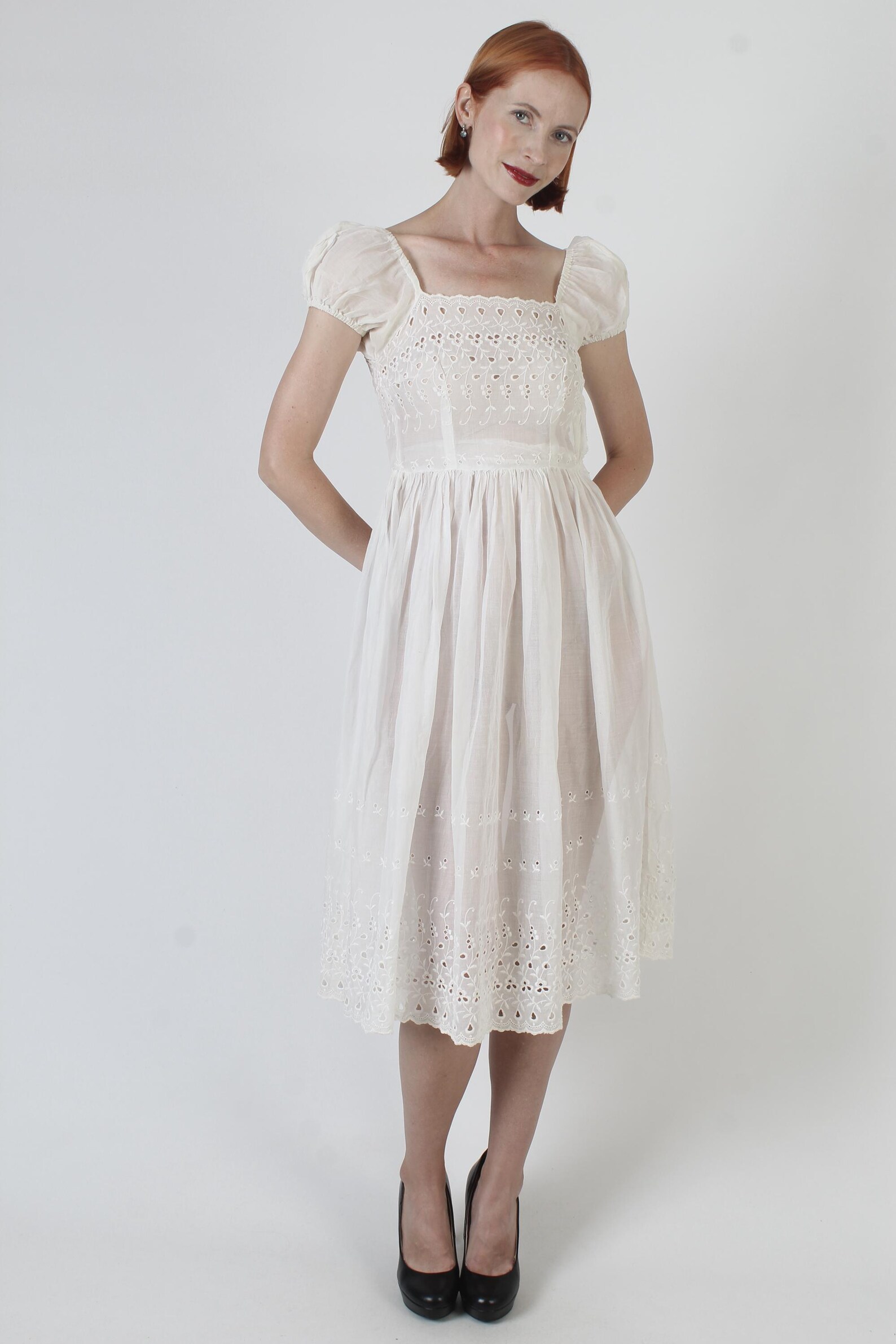 1900s Edwardian Eyelet Dress, 40s Metal Side Zipper, Victorian Wedding ...