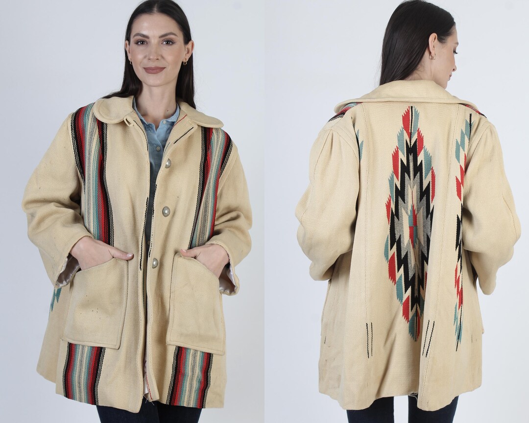 Authentic Southwestern Chimayo Jacket, Native American Wool Coat, Hand ...