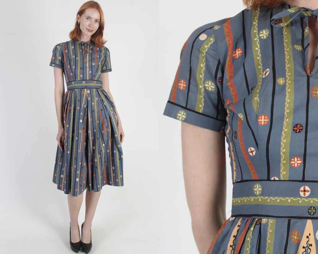 Atomic Rockabilly Print Side Zip Dress / Vintage 50s Mid Century Frock ...