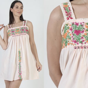 Peach Hand Embroidered Oaxacan Dress Traditional Mexican Tank Sundress ...
