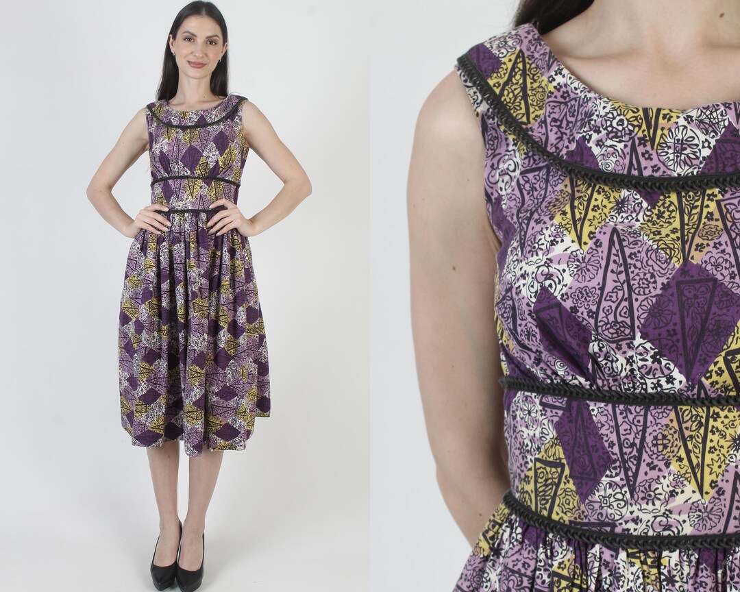 50s Atomic Print Sundress: Purple Mid Century Metal Zip Dress - Etsy