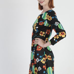 70s Neon Print Micro Mini Dress, Geometric Short Black Frock, Vintage ...