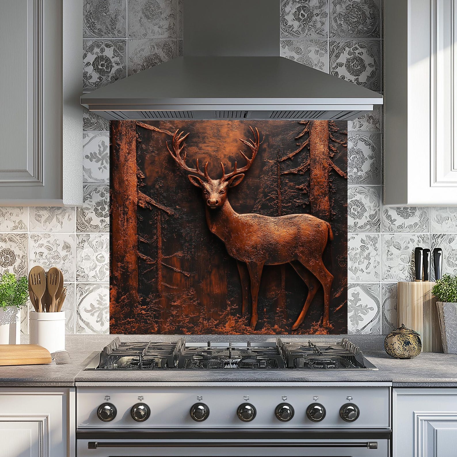 Copper Deer Tempered Glass Kitchen Backsplash Behind Stove,stove Backsplash for Kitchen ...