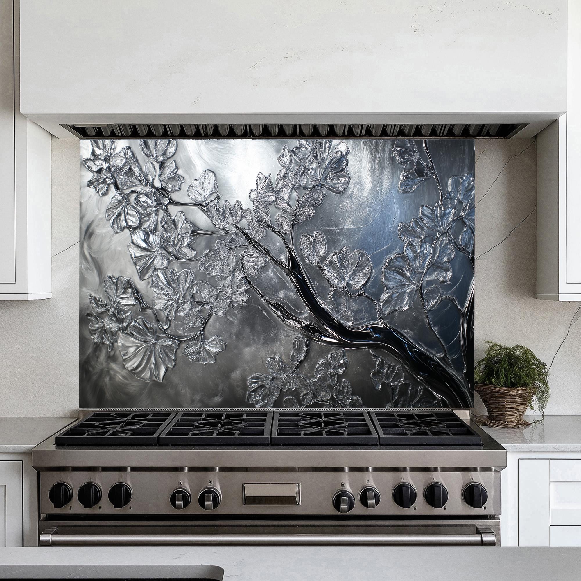 Silver Tree of Life Backsplash Panel,tempered Glass Stove Back Cover ...