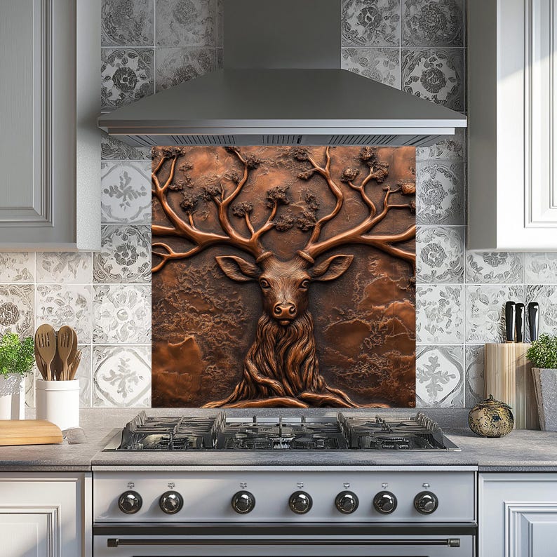 Deer Copper Look Kitchen Backsplash,tempered Kitchen Backsplash Panel ...