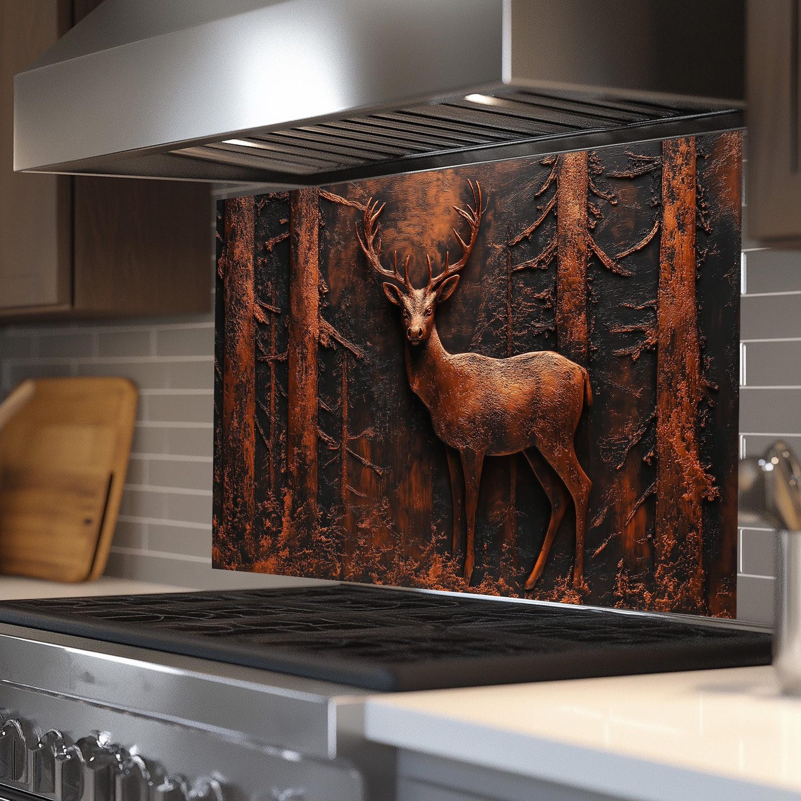 Copper Deer Tempered Glass Kitchen Backsplash Behind Stove,stove ...