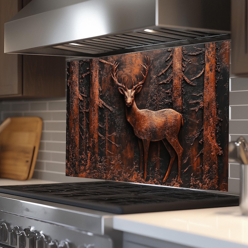 Copper Deer Tempered Glass Kitchen Backsplash Behind Stove,stove ...