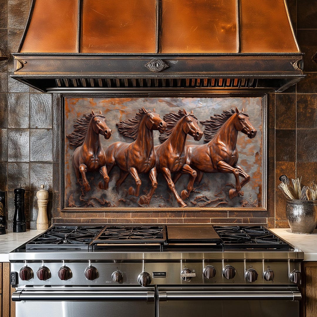 Copper Look Horses Kitchen Backsplash,tempered Kitchen Backsplash Panel ...