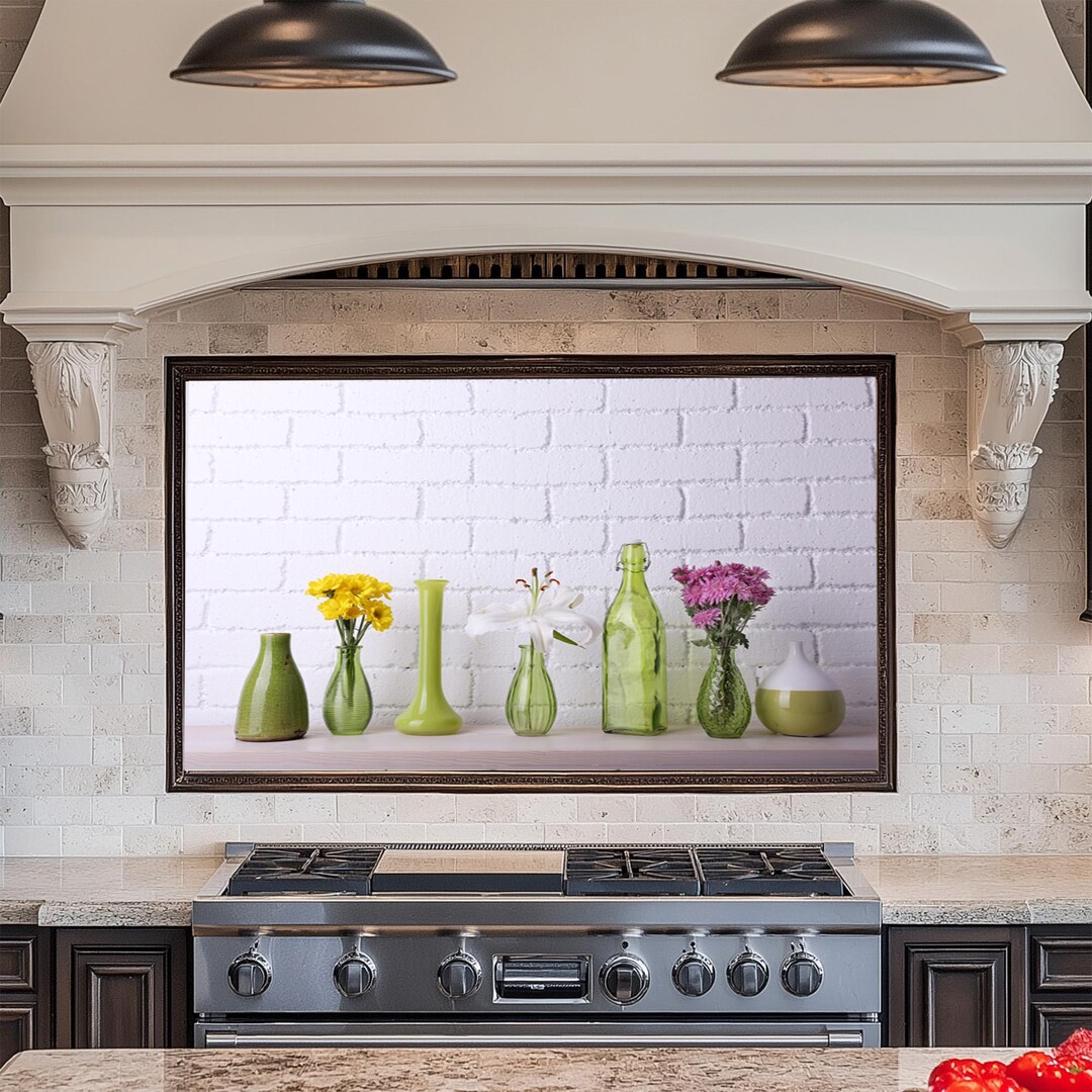 Glass Vase Kitchen Backsplash, Scandinavian Stove Panel, Minimal Tempered Glass Splashback ...