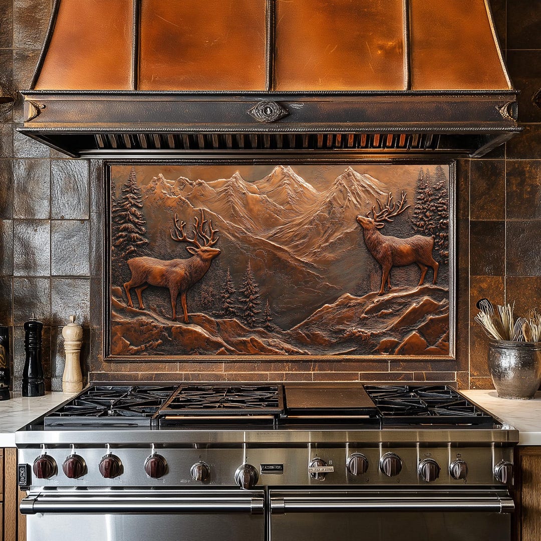Copper Mountain Deer Glass Kitchen Backsplash Behind Stove,stove ...