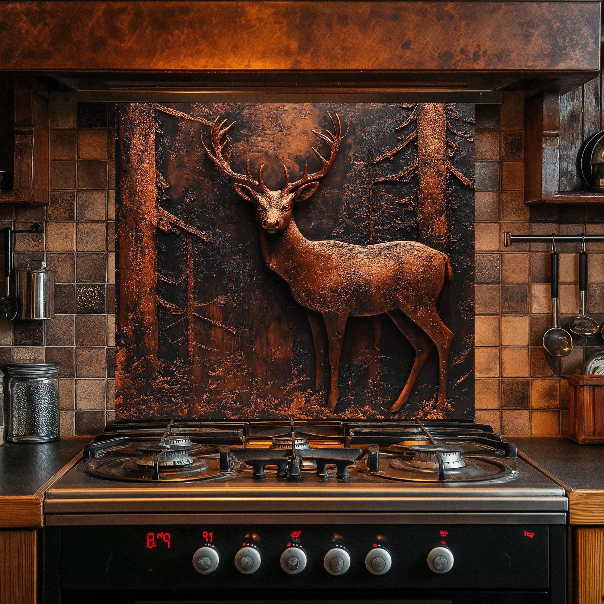 Copper Deer Tempered Glass Kitchen Backsplash Behind Stove,stove ...