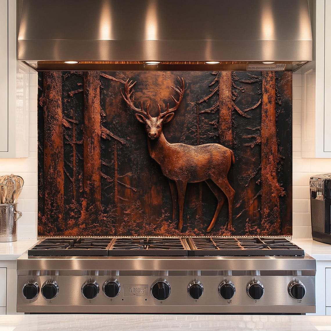 Copper Deer Tempered Glass Kitchen Backsplash Behind Stove,stove ...