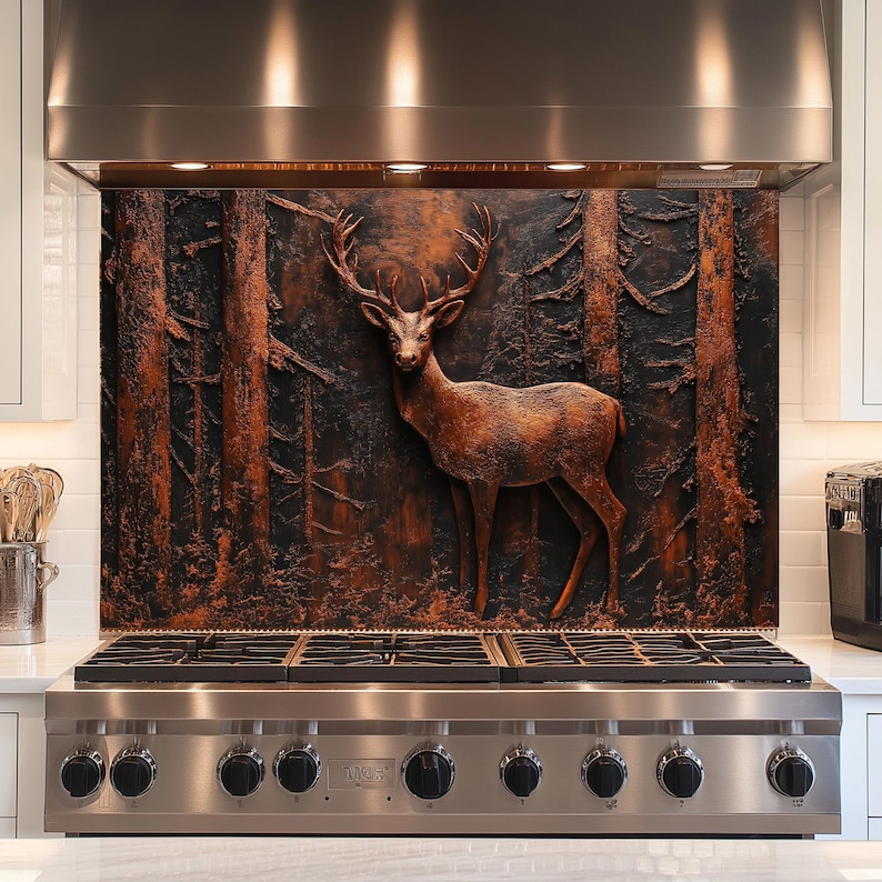 Copper Deer Tempered Glass Kitchen Backsplash Behind Stove,stove ...
