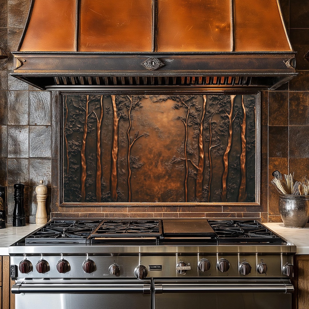 Copper Tree Tempered Glass Kitchen Backsplash Behind Stove,stove ...