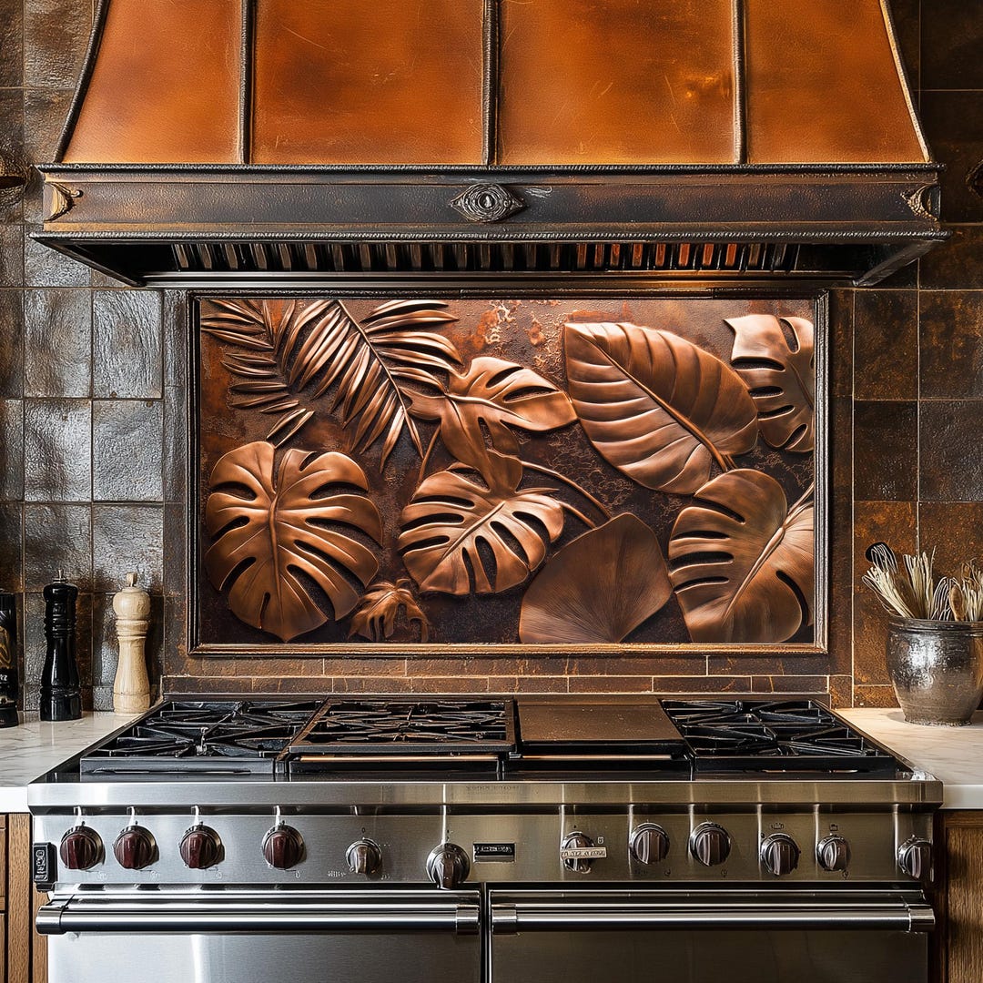 Copper Look Leaf Kitchen Backsplash,tempered Kitchen Backsplash Panel,stove Back Cover for ...
