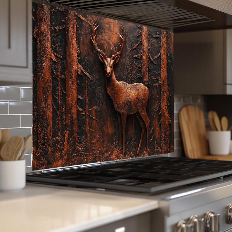 Copper Deer Tempered Glass Kitchen Backsplash Behind Stove,stove ...