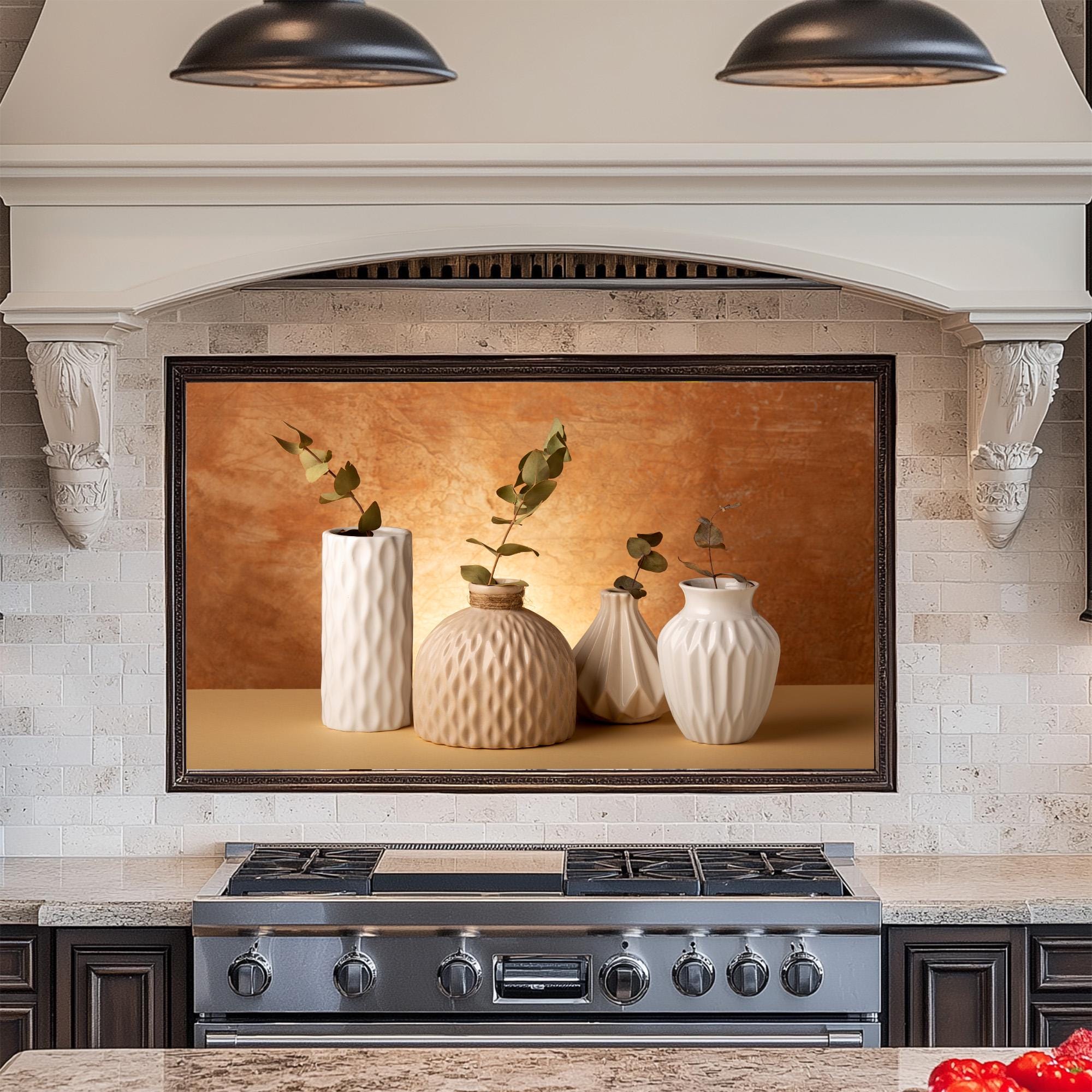 Neutral Vase Backsplash Panel, Modern Kitchen Wall Art, Tempered Glass ...