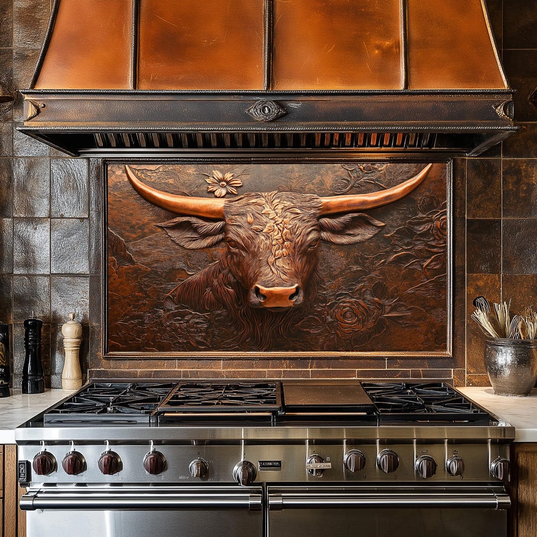 Copper Bull Glass Kitchen Backsplash Behind Stove,stove Backsplash for ...
